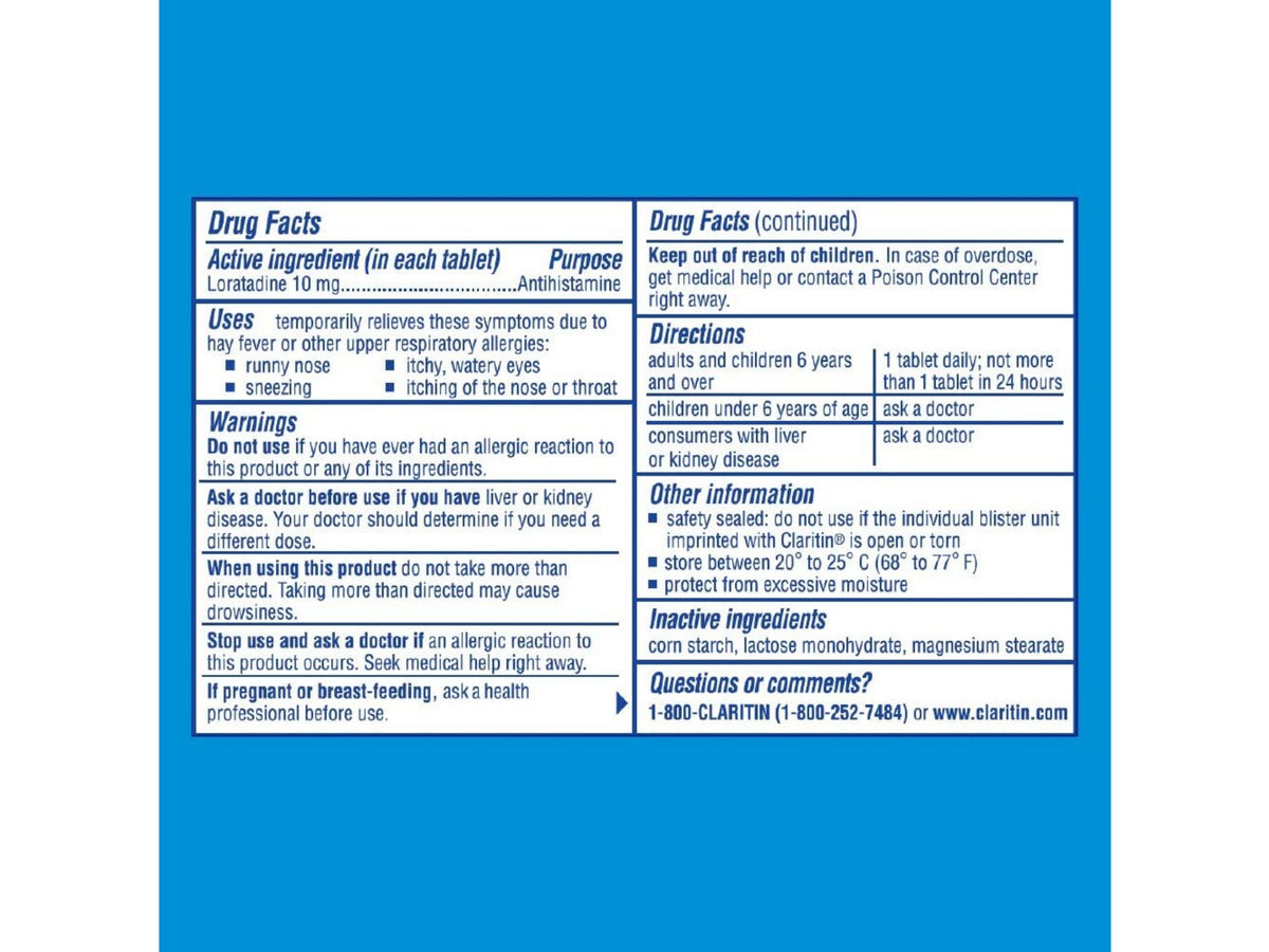 Claritin 24 Hour Non Drowsy Allergy Relief 10 Mg Tablets - 20 Count ...